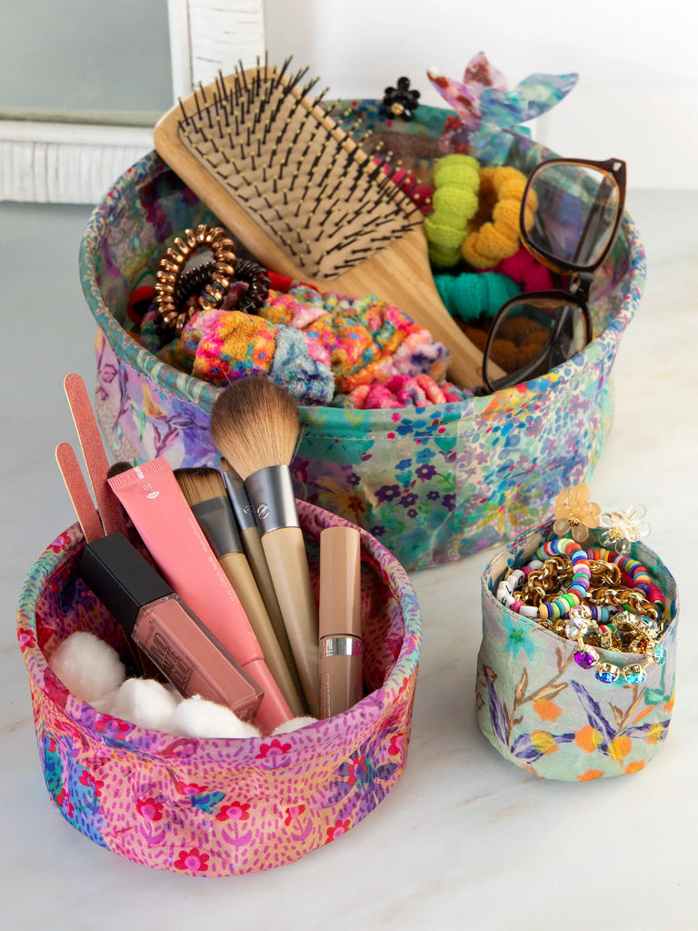 Mini Collapsible Storage Bins, Set of 3 - Taupe Watercolor Patchwork ...