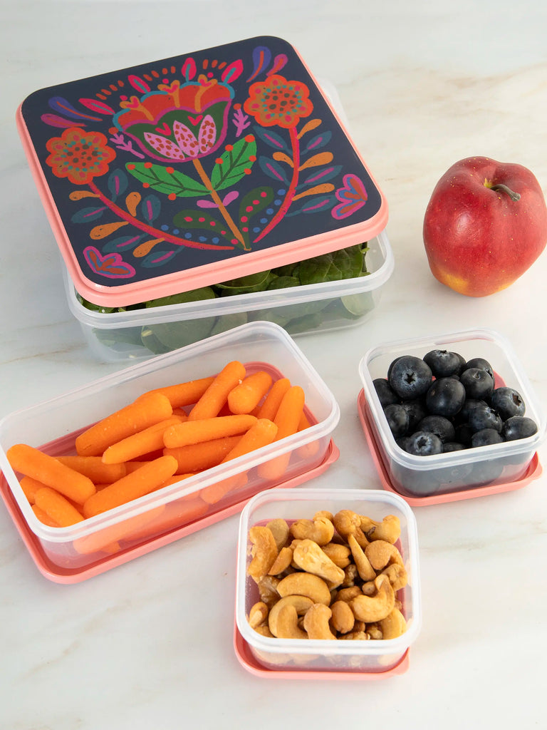 Nesting Storage Containers, Set of 4 - Light Pink Folk Flower – Natural ...