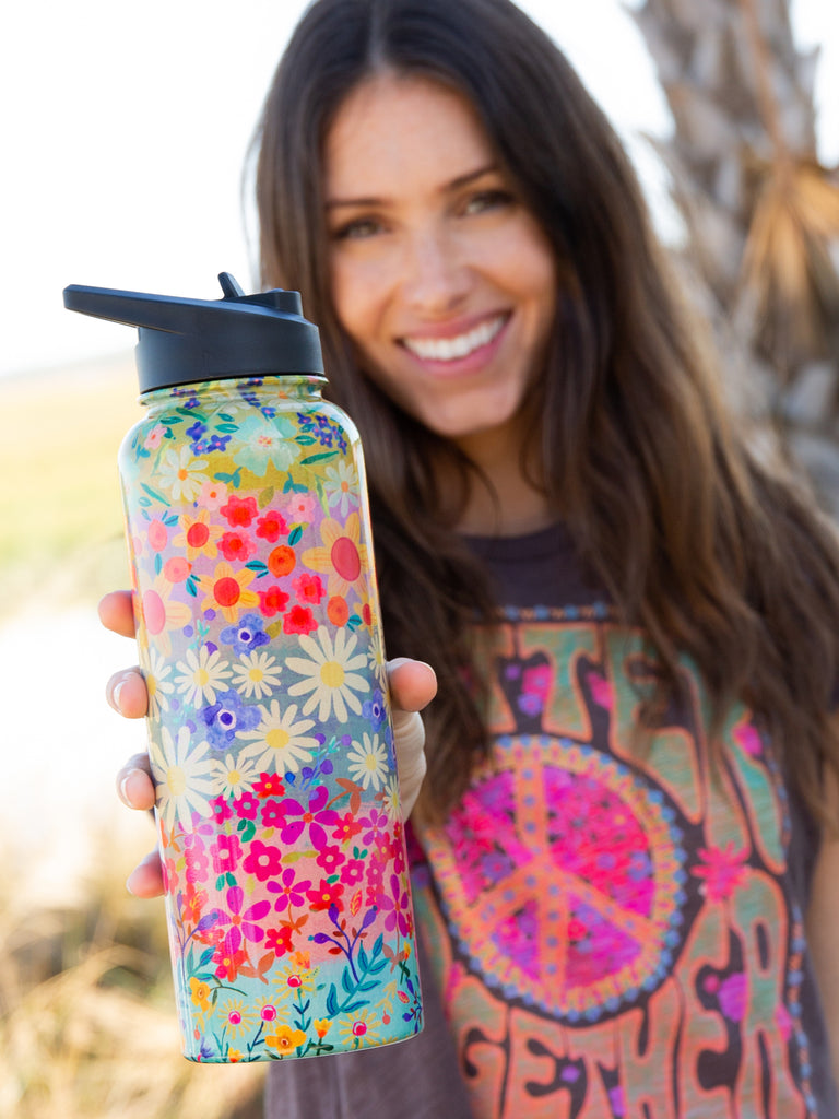 XL Stainless Steel Water Bottle - Wildflower Border – Natural Life